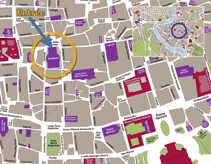 Plan de Situation et Adresse du Panthéon à Rome en Italie